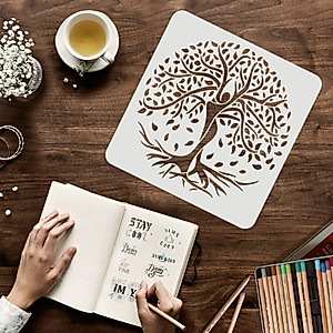 FINGERINSPIRE Tree of Life Stencils Decoration Template 11.8x11.8 inch Tree in Human Shape Drawing Painting Stencils Square Reusable Stencils for Art Projects Painting on Wood, Floor, Wall and Tile