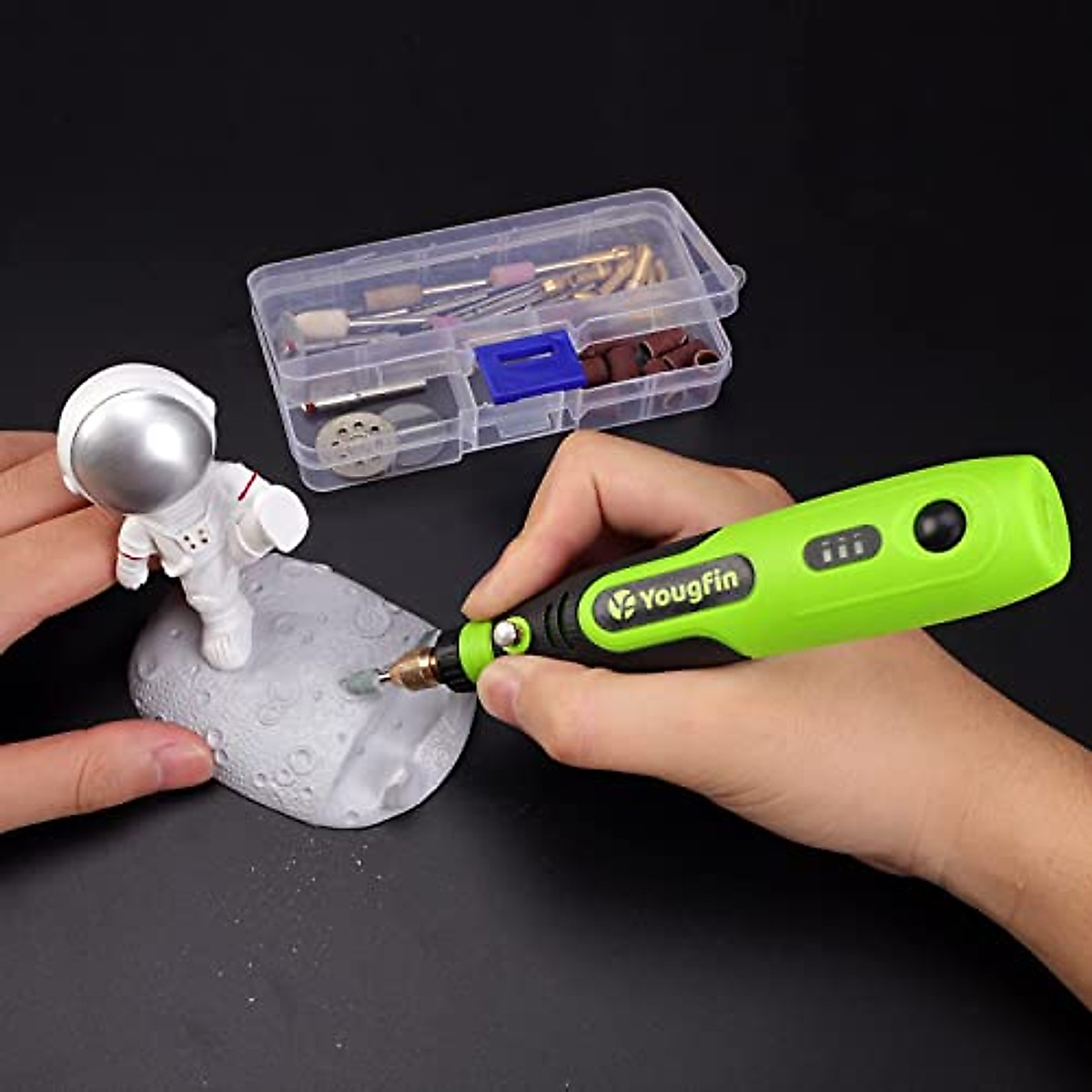 Yougfin Mini Cordless Rotary Tool, 3-Speed and USB Charging Rotary Tool Kit with 44 Accessories, Multi-Purpose 3.6V Power Rotary Tool for Sanding, Polishing, Drilling, Etching, Engraving, DIY Crafts