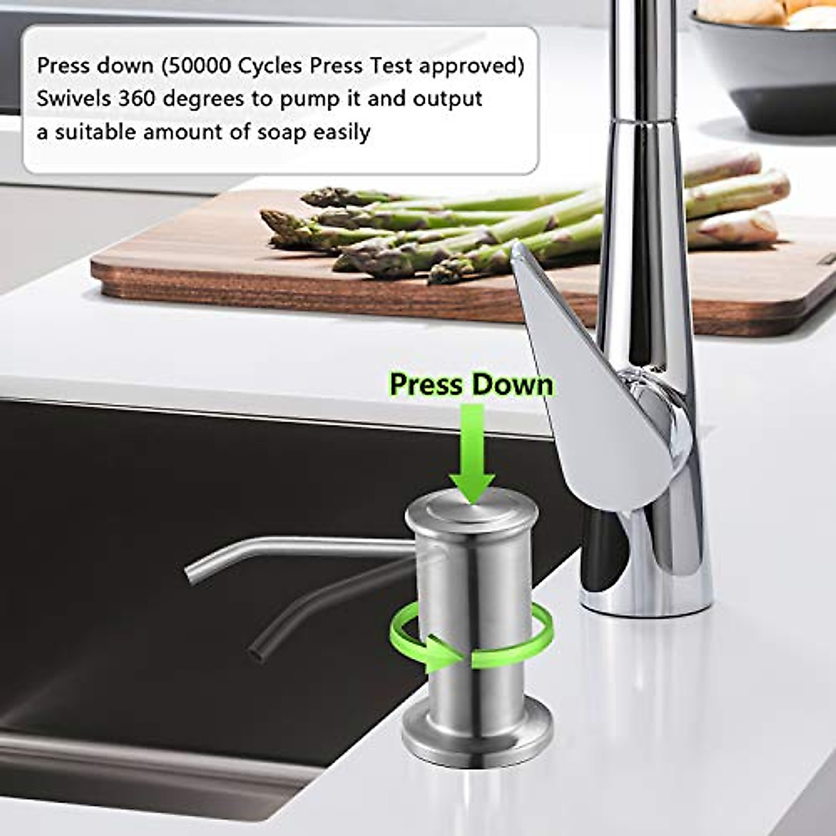 One Sight Soap Dispenser for Kitchen Sink and 47'' No-spill Extension Tube Kit, Stainless Steel, Kitchen Dish Soap Dispenser Pump In Sink Connects Directly To Soap Bottle