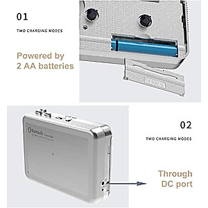 Bluetooth Walkman Cassette Player with Earphone, Portable Tape Player Compact Stereo Audio Music Wireless Bluetooth Output to Headphone/Speaker, 2AA Battery or USB Power Supply, 3.5MM Headphone Jack