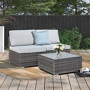 Patiorama 3-Piece Patio Furniture Set, Outdoor Sectional Sofa, All-Weather Grey PE Wicker Rattan Conversation Set,Outdoor Couch Loveseat,Patio Seating for Porch Balcony Garden Pool(Light Grey Cushion)