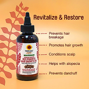 Tropical Isle Living Strong Roots Red Pimento Hair Growth Oil 4oz - Natural Moisturizing Treatment for Itchy, Dry Scalp and Promote Hair Growth, Prevent Dundruffs with Jamaican Black Castor Oil