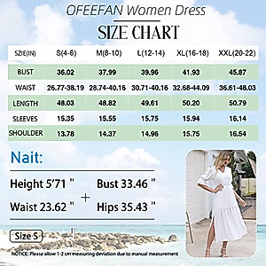 OFEEFAN Midi Dresses for Women Summer Casual Smocked Dress Flowy V Neck Dress Long Burgundy M