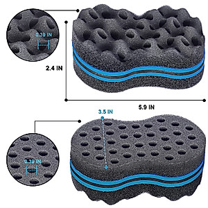 Magic Twist Hair Sponges Set, Big Holes Sponge Brush for Hair, Curling Sponge Glove for Men Women Curls with Metal Afro Pick(6.7 inch)