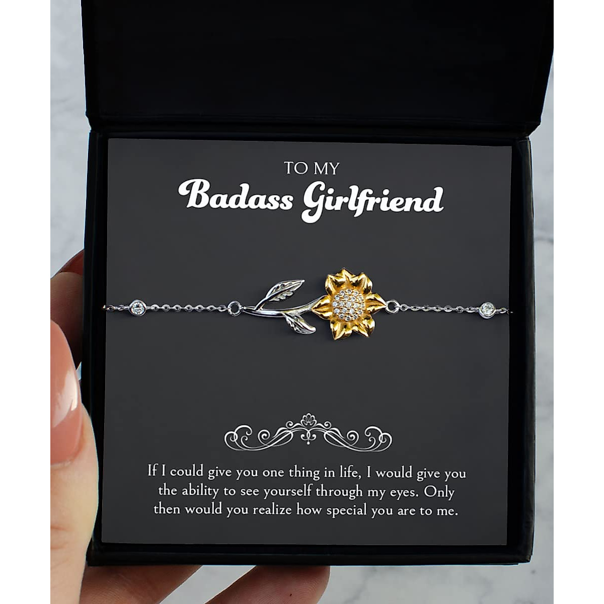 Valentine's Day Presents for Girlfriend, Bracelet for Girlfriend, Girlfriend Birthday Cute Gifts, Romantic Gift Ideas for Her, To My Badass Girlfriend 925 Sterling Silver Sunflower Bracelet For Women