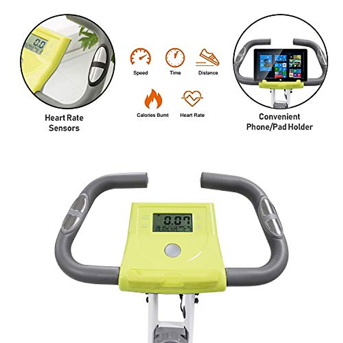 leikefitness LEIKE X Bike Ultra-Quiet Folding Exercise Bike, Magnetic Upright Bicycle with Heart Rate,LCD Monitor and easy to assemble (YELLOW)