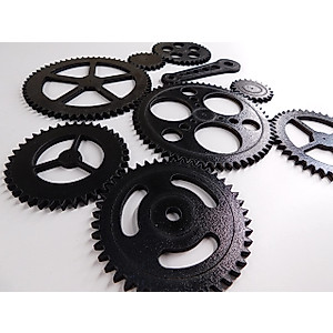Steampunk Gears Wall Decor - Eight Gears, Two Push Rods - 10 Pieces - Free Shipping - Wood Gears