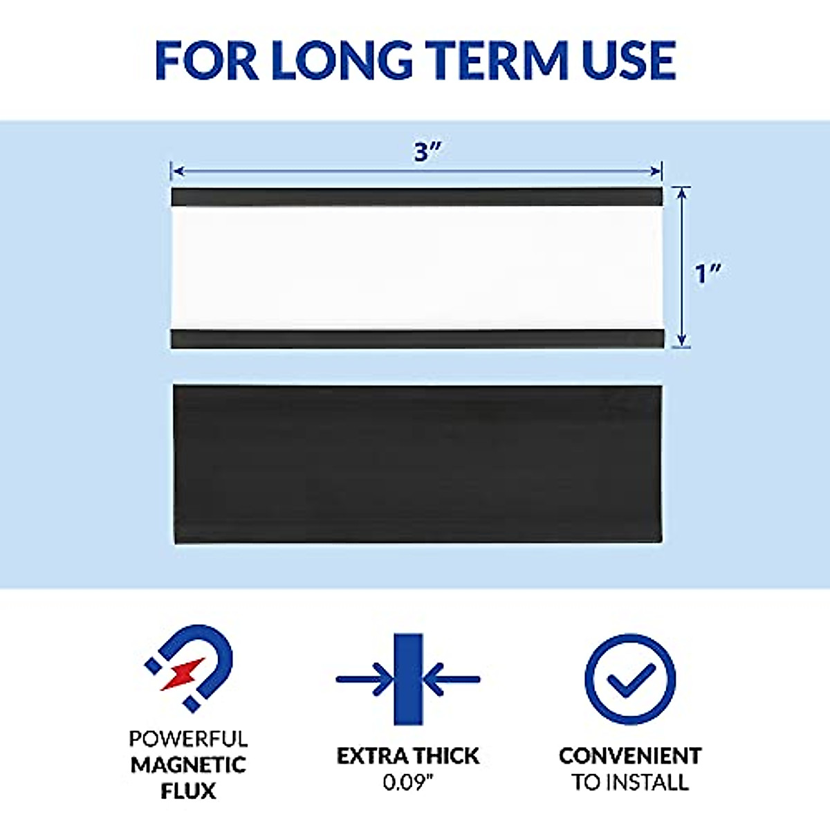 50 Pack"C" Channel Magnetic Label Holders 1x3 with 100 White Card Inserts, 50 Clear Plastic Protectors and Bonus 20 Colorful Cardstock Inserts in Blue, Green, Yellow and Red - Double-Sided Cards