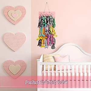 PACMAXI Hanging Headband Holder For Baby Girls, Headbands Organizer For Baby Girls, Baby Bow Holder Organizer W/heart-shape Velvet Hangers, Newborn Bows And Headbands Storage(Pink)