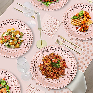CENLBJ Pink and Rose Gold Paper Plates- 100 Pack- 50 x 7 Dinner Plates & 50 x 6.5 Napkins, Pink Paper Plates and Napkins Party Supplies for Baby Showers, Birthdays and All Occasions