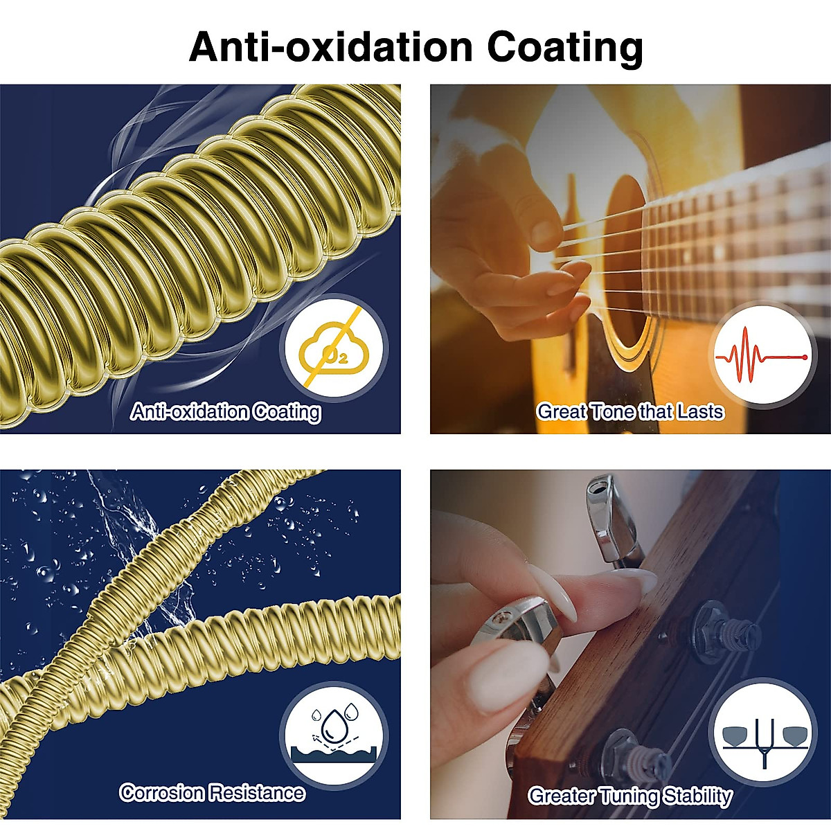 POGOLAB Guitar Strings, Acoustic Guitar Strings, 6 Strings Set, Hexagonal Carbon Core 75/25 Bronze, Light, 11-52, 10 Packs