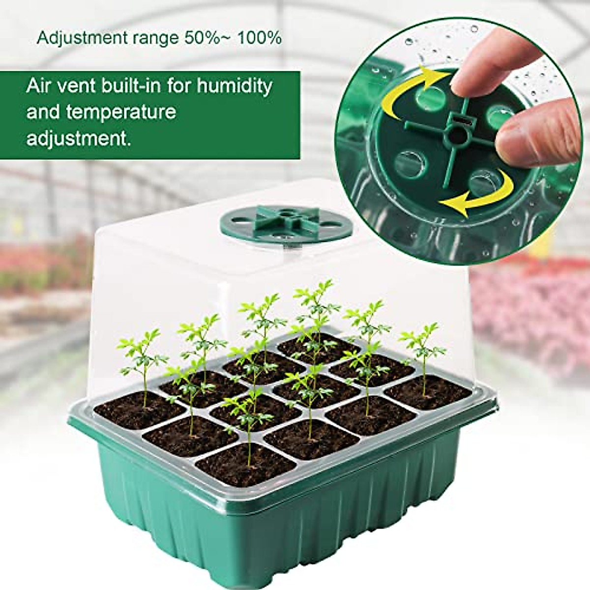 Cookmaster Seed Starter Tray, 6 Pack Seed Starter Kits with Grow Light, Seedling Trays with Humidity Domes, Indoor Gardening Plant Germination Trays, Covers Height 3.9", (12 Cells per Tray)