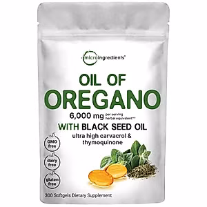 Micro Ingredients Oil of Oregano Softgels 6000mg Per Serving, 300 Count | with Black Seed Oil, 4X Strength Carvacrol & Thymoquinone | Plant Based, Non-GMO | Antioxidant & Immune Support