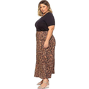 Women's Plus Size Maxi Skirt - Fold Over High Waist Long Skirts, Brown Leopard, 1X