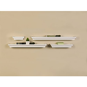 MELANNCO Floating Wall Shelves for Bedroom, Living Room, Bathroom, Kitchen, Nursery, Set of 4, White, 4 Count & Floating Wall Mount Square Cube Shelves, Set of 3, White - 5140525