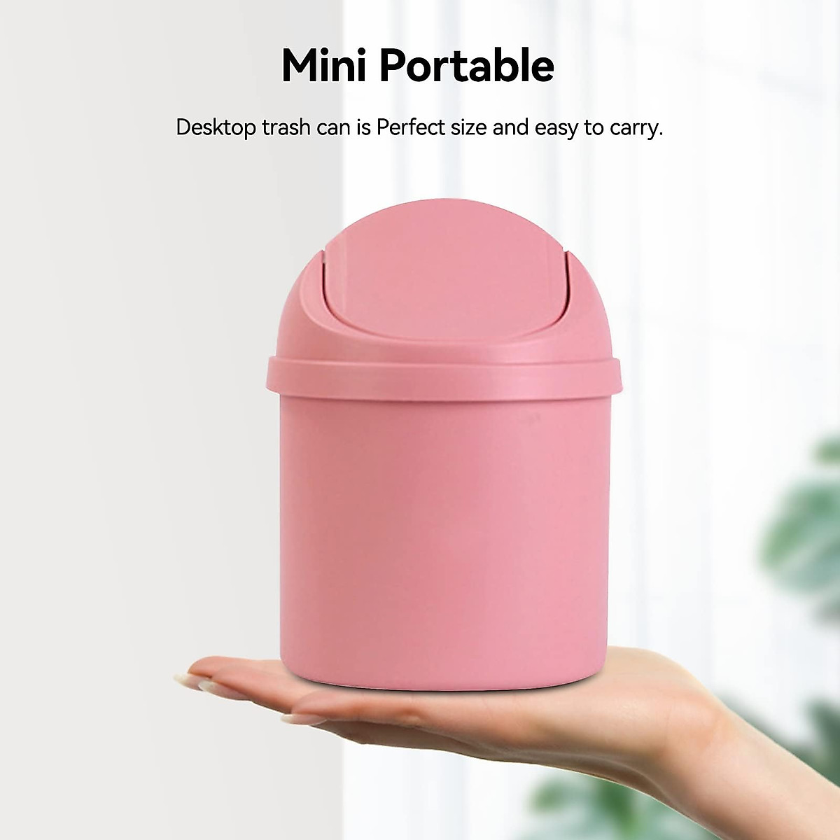 HERCHR Plastic Mini Swing Lid Trash Can, Pink, 6"