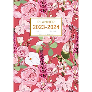 Planner 2023-2024: A4 Weekly and Monthly Organizer from May 2023 to April 2024 | Exotic Botanical Flower Design Red