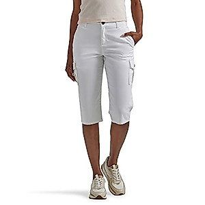 Lee Women's Flex-to-Go Mid-Rise 17" Cargo Skimmer Capri Pant, White, 16 Reg