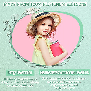 Nuenen 8 Packs Reusable Straws with Case Silicone Straws Reusable Collapsible Travel Straw Portable Folding Drinking Straw with Keychain Carry Pouch and Cleaning Brushes for Home Travel Party Drinks