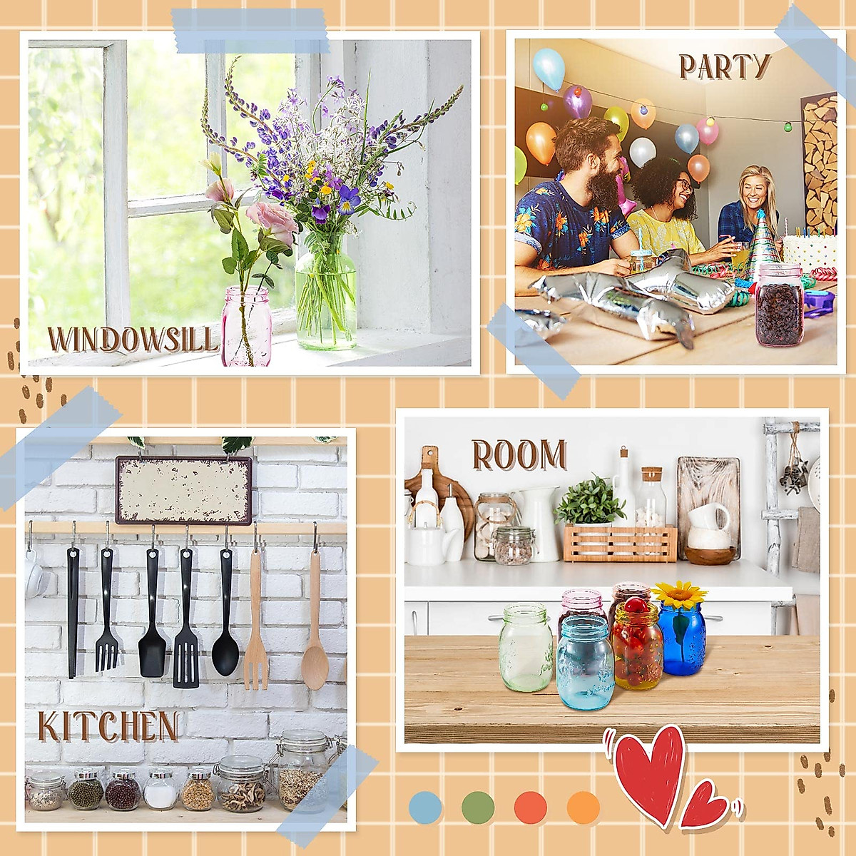 12 Pieces 32 oz Colored Mason Jars Glass Mason Jars with Lids Glass Wide Mouth Canning Jar NOT Allowed Dishwasher(Cute Colors)