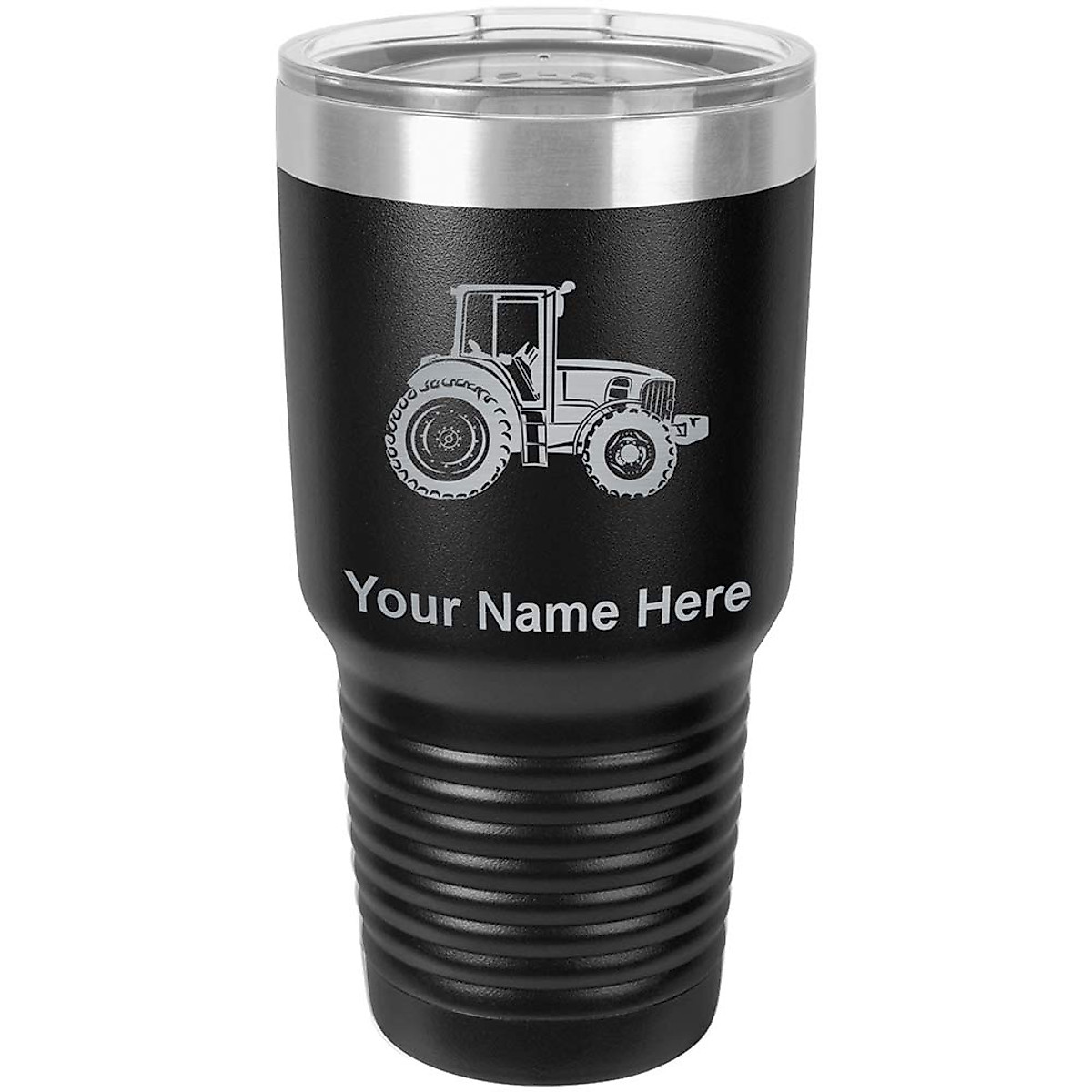 LaserGram 30oz Vacuum Insulated Tumbler Mug, Farm Tractor, Personalized Engraving Included (Black)