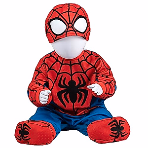 MARVEL Spider-Man Official Infant Deluxe Costume - Premium Quality Minky Fabric and Non-Slip Grip Booties (6-12M)