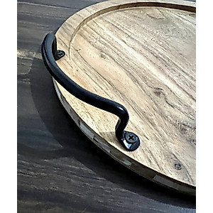 Handmade Wooden Acacia Round Serving Tray Beautiful Mother of Pearl Border Decorative Tray with Handles for Parties Large Handles for Easy Handling, Beautiful Wooden Tray for Multiple uses