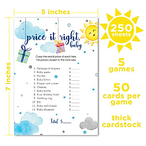 Baby Shower Games | 5 Games 50 Sheets Each 5x7 inches | Fun and Easy to Play Activities | Baby Predictions and Wishes/Advice, Bingo, What’s on Your Phone, Word Scramble and Price It Right