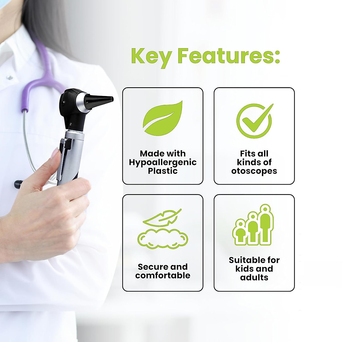 CynaMed Disposable Otoscope Covers (50-Pack) – Plastic Specula Tips, 2.5mm & 4mm Speculum for Otoscope