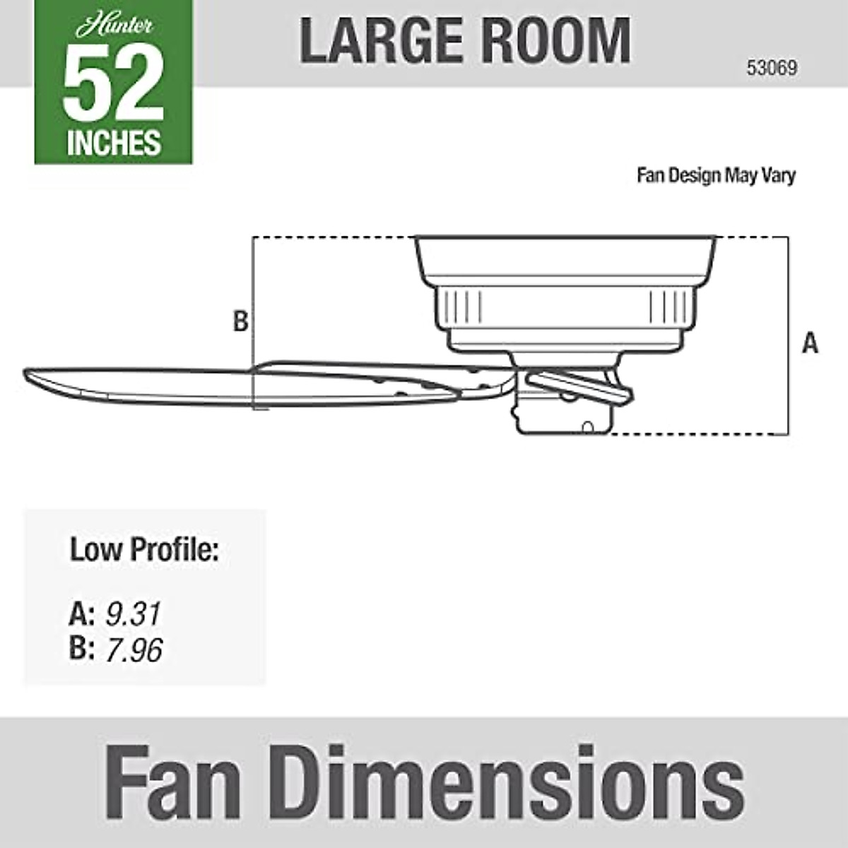 Hunter Fan Company, 53069, 52 inch Low Profile White Low Profile Ceiling Fan and Pull Chain