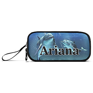 J JOYSAY Custom Dolphin Ocean Pencil Case Large Big Capacity Personalized Pencil Bag for Girls Boys Customized Pencil Case Pouch Cosmetic Bag for School Office Student