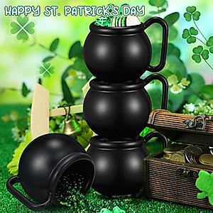 Uiifan 12 Pcs 15 oz St. Patrick's Day Cauldron Cups Cauldron Pot Cups for Drinks Plastic St Patricks Day Cauldron Mug for Party Gift Supplies (Black)