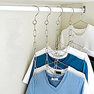 6Pcs Saving Space Clothes Hanger Chains Stainless Steel Clothes Hanger Organizer Wardrobe Space Saver Hanger Multi-Layer Hangers Chains College Dorm Room Essentials Hangers