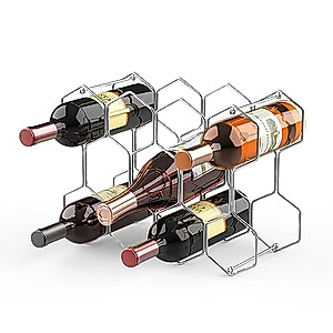 Buruis Countertop Wine Rack - 14 Bottle Wine Holder for Red White Wine Storage - Freestanding Metal Wine Rack - Small Tabletop Wine Rack - 3 Tier Modern Wine Bottle Holder (Silver)