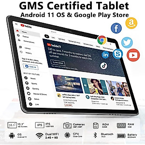 MEBERRY 2023Updated Android 11 Tablet : 10.1-inch Ultra-Fast 4GB/RAM,64GB/ROM Tablets-8000mAh Battery-2.4G+5G WiFi Support - Bluetooth Keyboard | Mouse | M7 Tablet Cover and More Include - Metal Gray