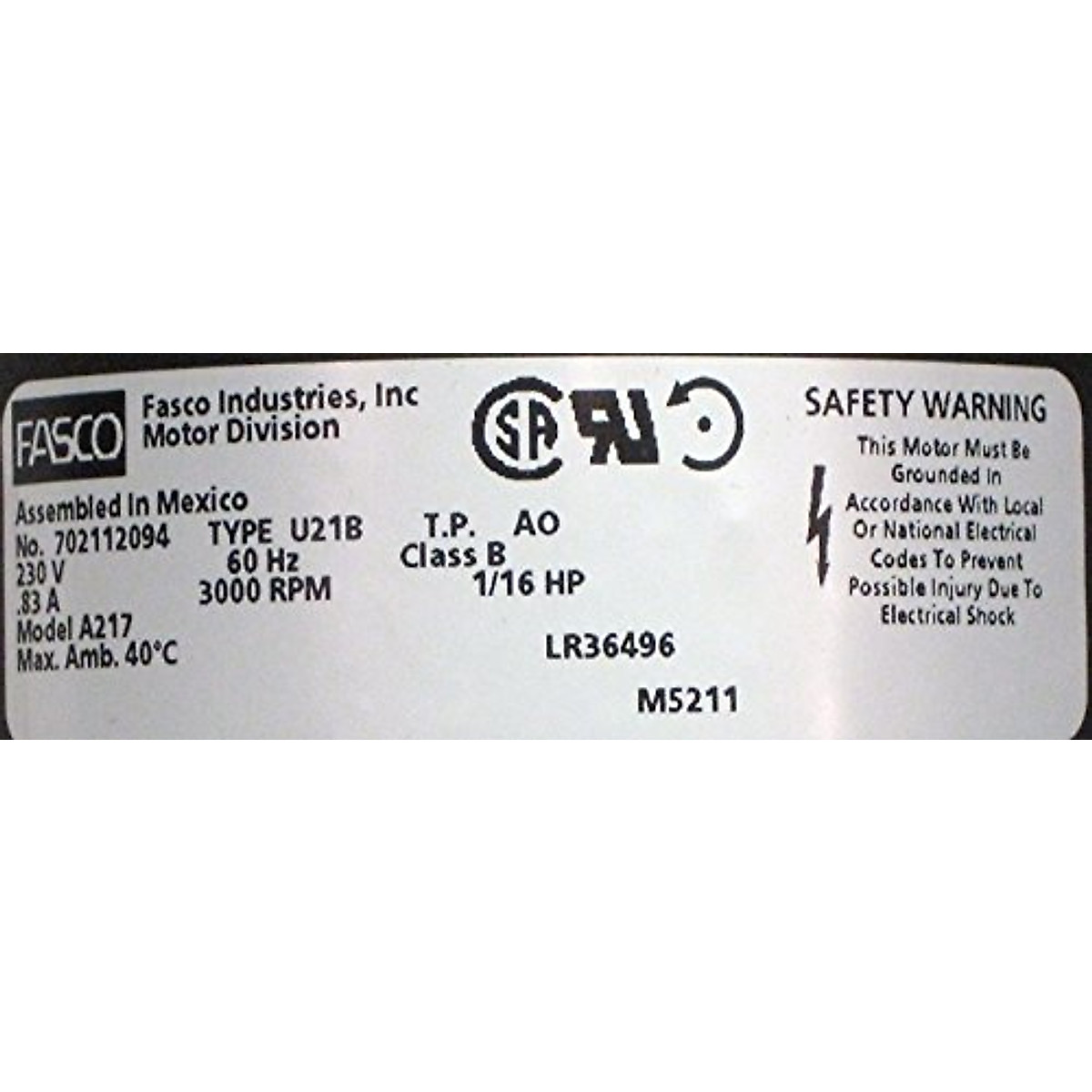 Fasco A217 3.3" Frame Shaded Pole OEM Replacement Specific Purpose Blower with Ball Bearing, 1/16HP, 3000rpm, 230V, 60Hz, 0.83 amps
