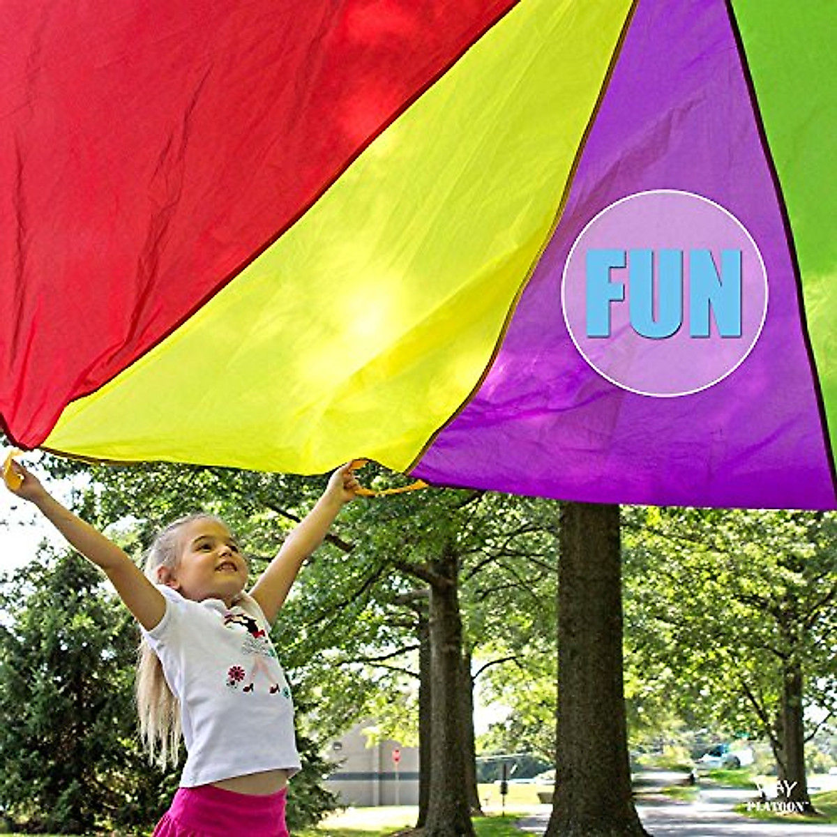 Play Platoon Rainbow Parachute Toy for Kids, Kid Parachute with Handle, 10 ft Play Parachute Game for Kids with 10 Handles, Parachute for Kids, PE Equipment for Elementary School Gym Class, Backyard