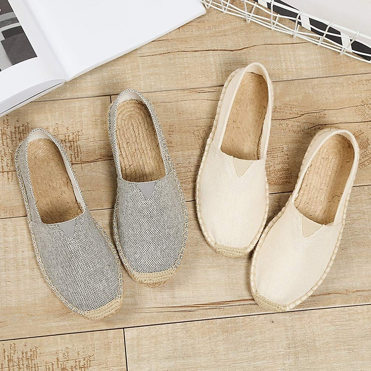 ODOKAY Mens Womens Flat Slip on Loafers Low Top Anti-Slip Breathable Espadrilles Round Toe Walking Shoes Grey