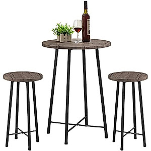 VECELO 3-Piece Table Sets, Round Bistro Pub Furniture and Chairs Set of 2, Counter Height Wood top,Small Spaces Saving for Dining Room Breakfast, Coffee