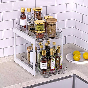 EIOUNIE 2-Tier Under Sink Organizer, Sliding Under Sink Organizers and Storage, Under Cabinet Organizer Baskets with 2 Drawers, Under Sink Storage for Bathroom, Kitchen, Countertop