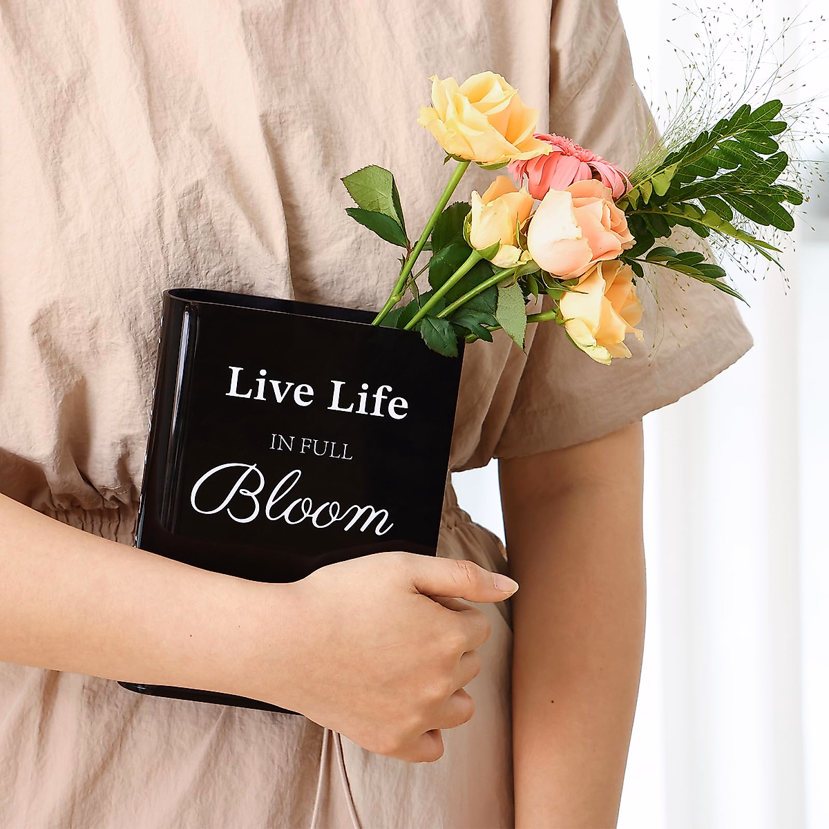 Fixwal Acrylic Book Vase for Home Decor, Modern Book Flower Vase, 6x8 Inches Artistic Irregular Clear Book Vase for Home Bedroom Office Bookshelf Decor (Grey)