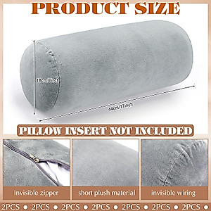 Newwiee 2 Pcs Cervical Neck Roll Pillow Cover 17x7 Inch Round Pillow Covers with Zipper Cylinder Neck Roll Pillow Case Soft Bolster Pillowcases for House Home Decor Cylindrical Pillow Cushion (Gray)