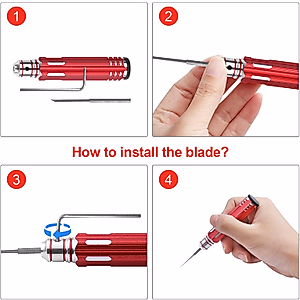 Craznick 7 In 1 Prime Model Scriber with 7 Blades Gundam Resin Carved Scribe Line Cutting Tool Chisel (0.1/0.2/0.4/0.6/0.8/1.0/2.0mm) Red
