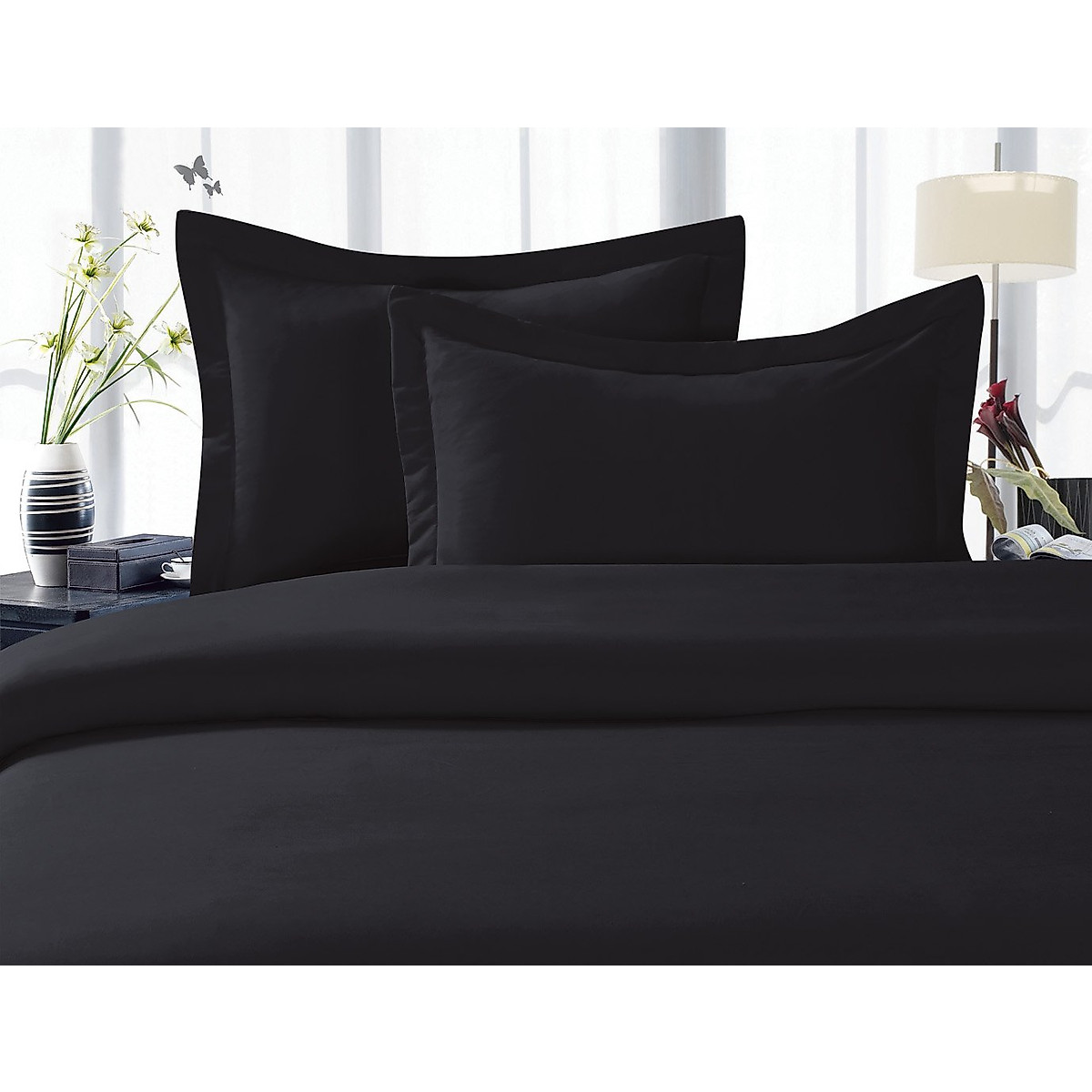 Elegant Comfort Elegance Linen 1500 Thread Count Wrinkle Resistant Ultra Soft Luxurious Egyptian Quality 2-Piece Duvet Cover Set, Twin/X-Large, Black (1500 DC-Twin/XL-Black)