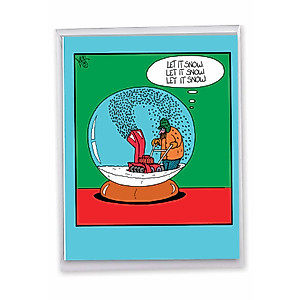 NobleWorks - Big Funny Card for Christmas (8.5 x 11 Inch) - Jumbo Cartoon Notecard, Happy Holiday Humor - Snowglobe Blower J7086XSG