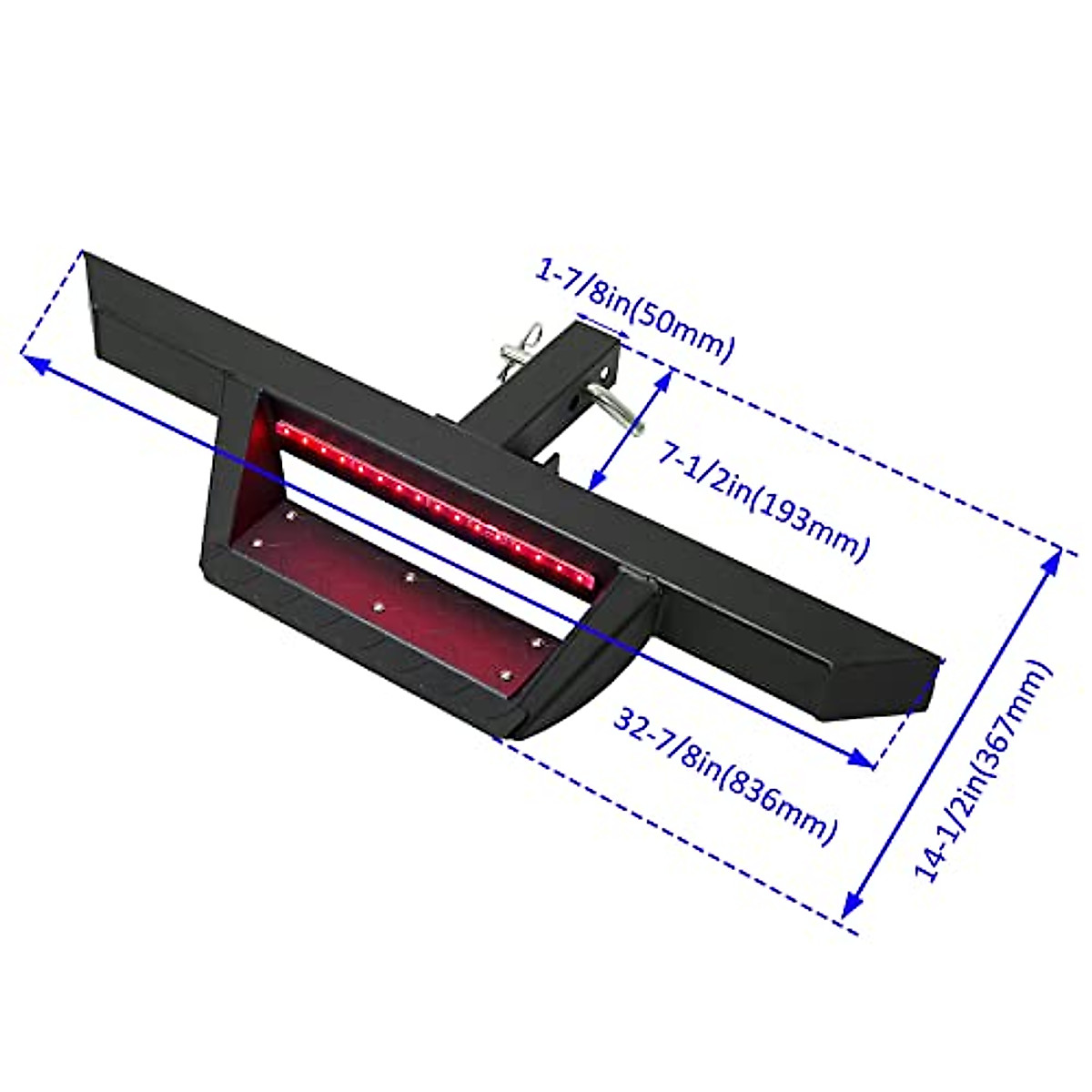 Rear 2’’ Receiver Trailer Tow Hitch Step Bar Bumper Guard W/Led Brake Light for Truck SUV Van