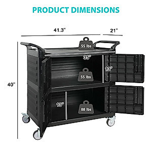 3-Tier Service Utility Carts on Wheels, Mobile Kitchen Cart with Handle & Storage Cabinet, Portable Rolling Cart for Home Hotel Restaurant (Black)