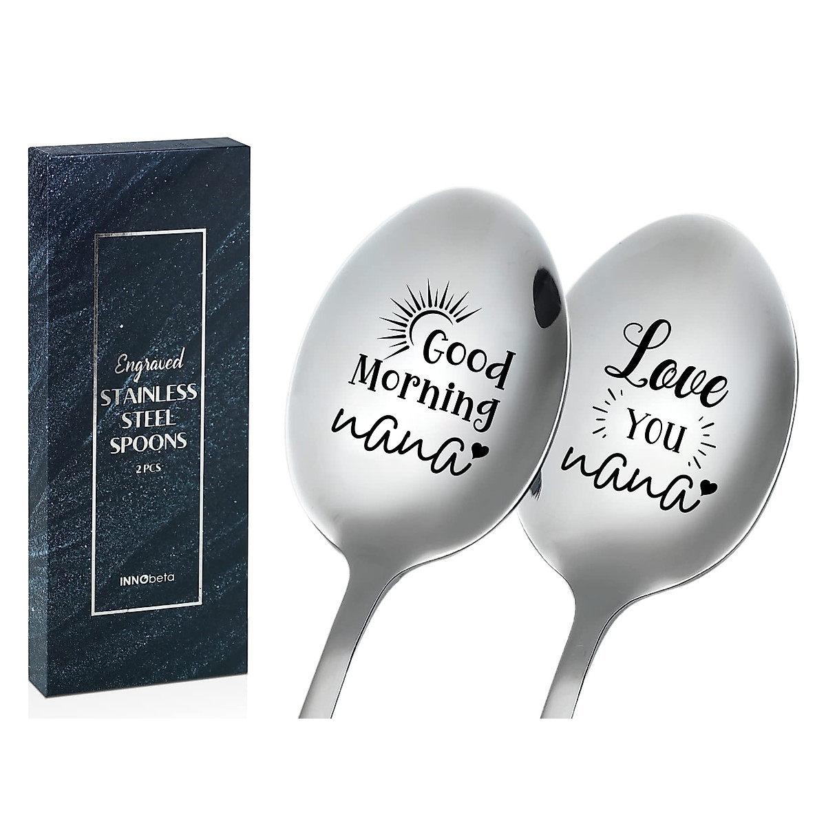 Nana Gifts, Nana Spoon, 2 Pcs Stainless Steel Engraved Coffee Spoons, Good Morning Nana