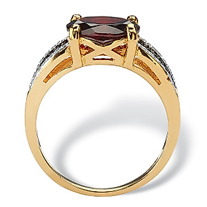 PalmBeach Yellow Gold-plated Sterling Silver Round Genuine Red Garnet and Round Black Cubic Zirconia Ring Sizes 6-10 Size 10