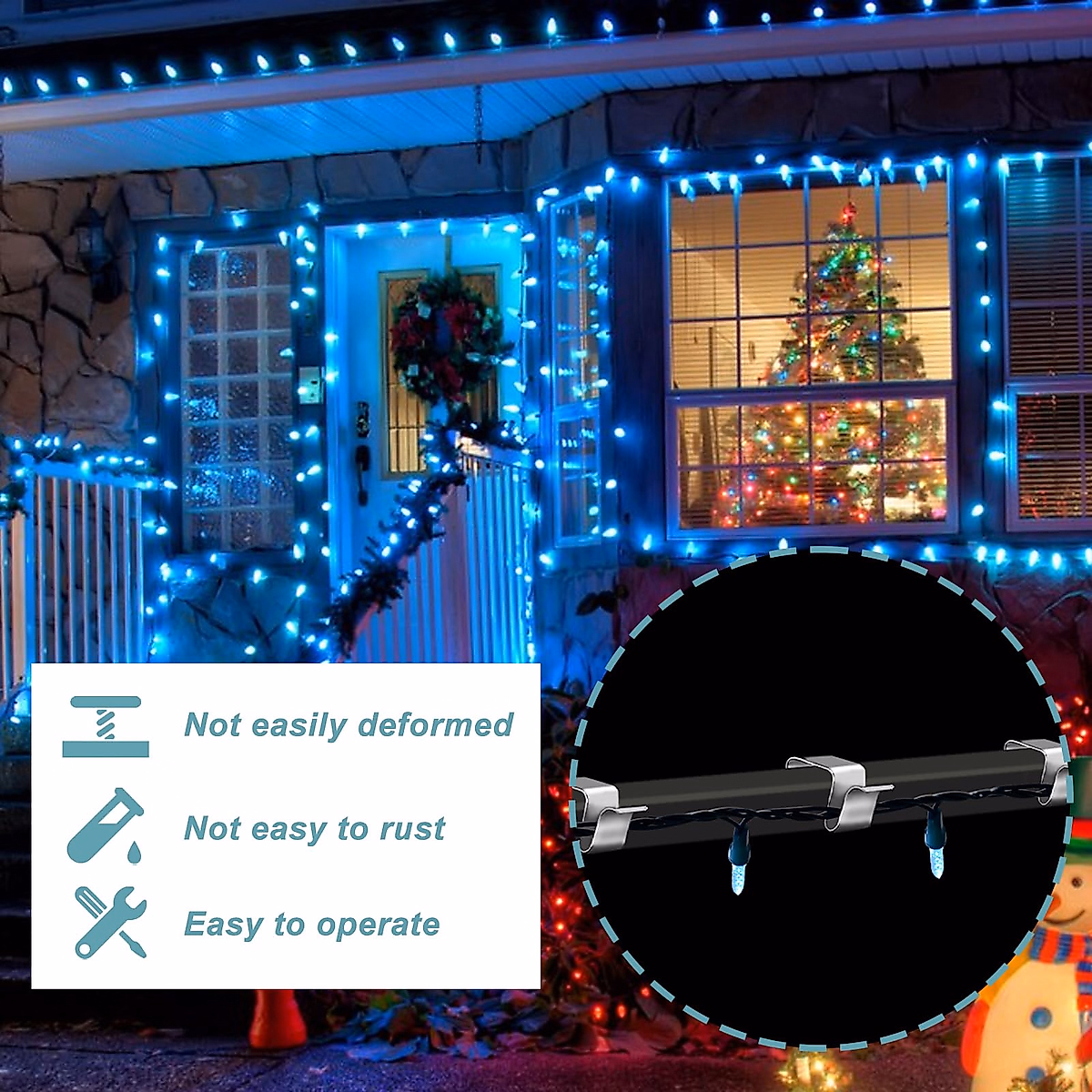 100 Pcs Metal Christmas Light Gutter Hooks， Xmas Light Gutter Hangers， Hanging Clips Outdoor Seasonal Lighting Hooks Holiday Light Clips Gutter Light Hangers Roof Hooks for Outside String Lights